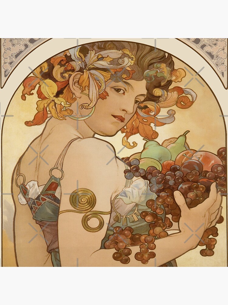 "Alfons Mucha Fruit Fine Art Clock" Sticker for Sale by ClocksMan ...