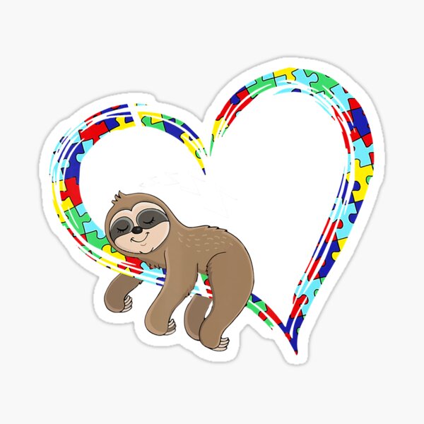 "Autism Sloth Heart Puzzle Pieces Autism Awareness" Sticker by ...