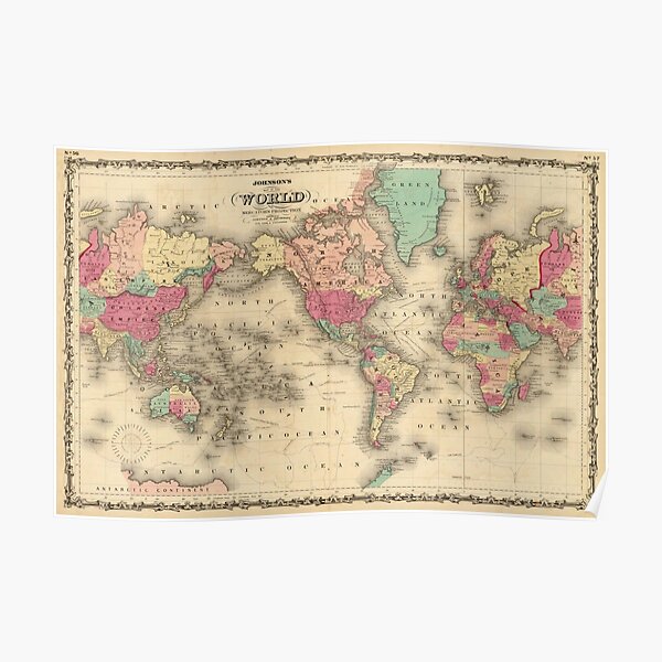 "Vintage Map of The World (1860)" Poster for Sale by BravuraMedia ...