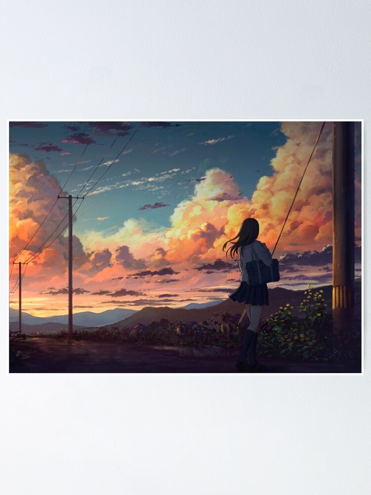 "Anime Sunset Farewell" Poster for Sale by PlainMotif | Redbubble