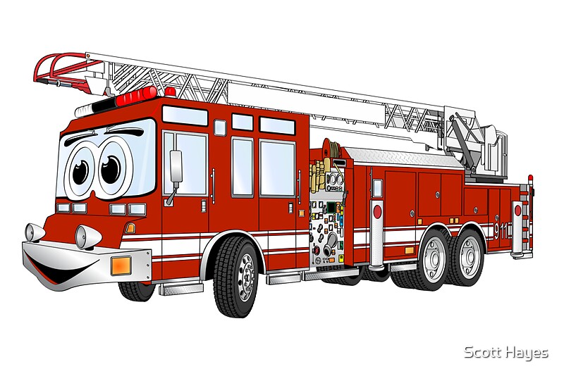 "Hook and Ladder Cartoon Fire Truck" by Graphxpro | Redbubble