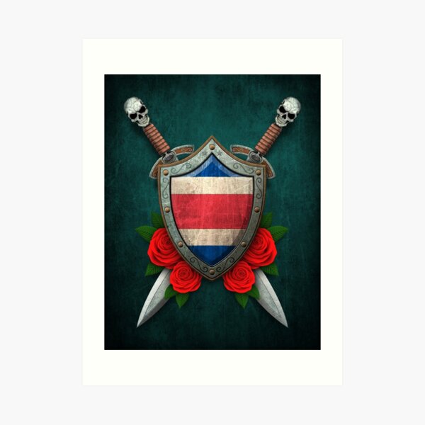 "Costa Rican Flag on a Worn Shield and Crossed Swords" Art Print for ...