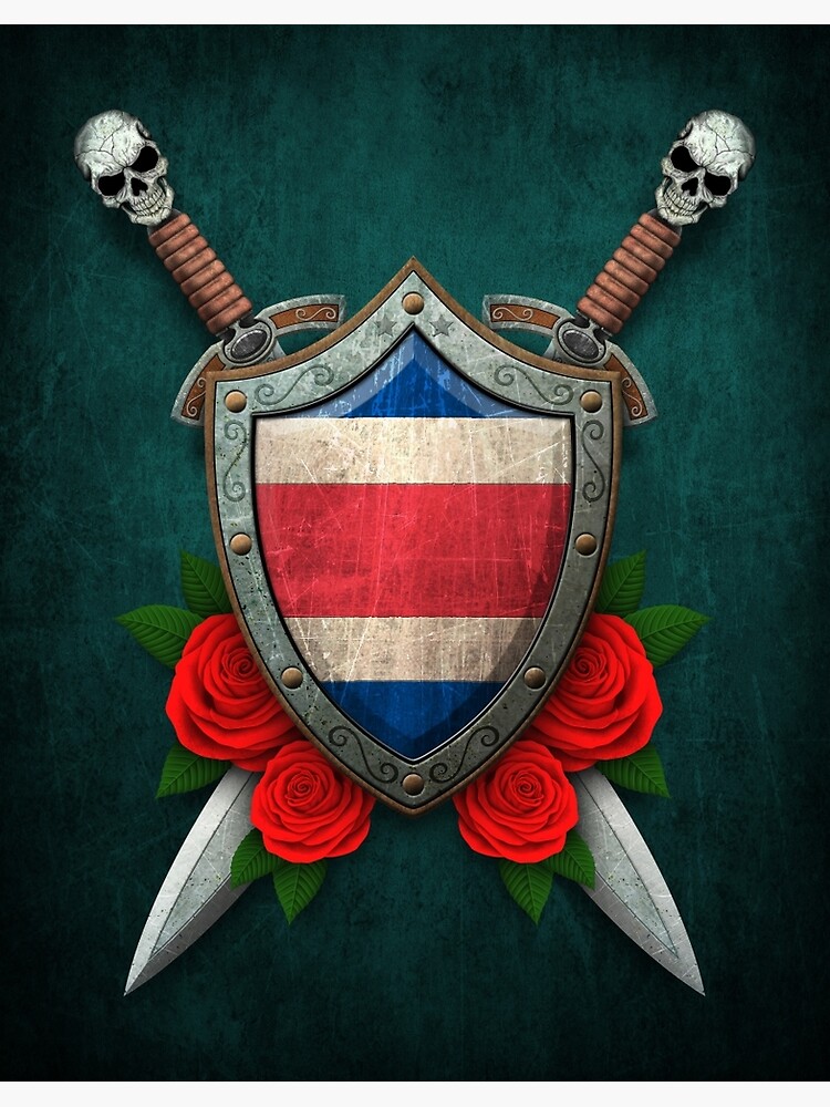 "Costa Rican Flag on a Worn Shield and Crossed Swords" Art Print for ...