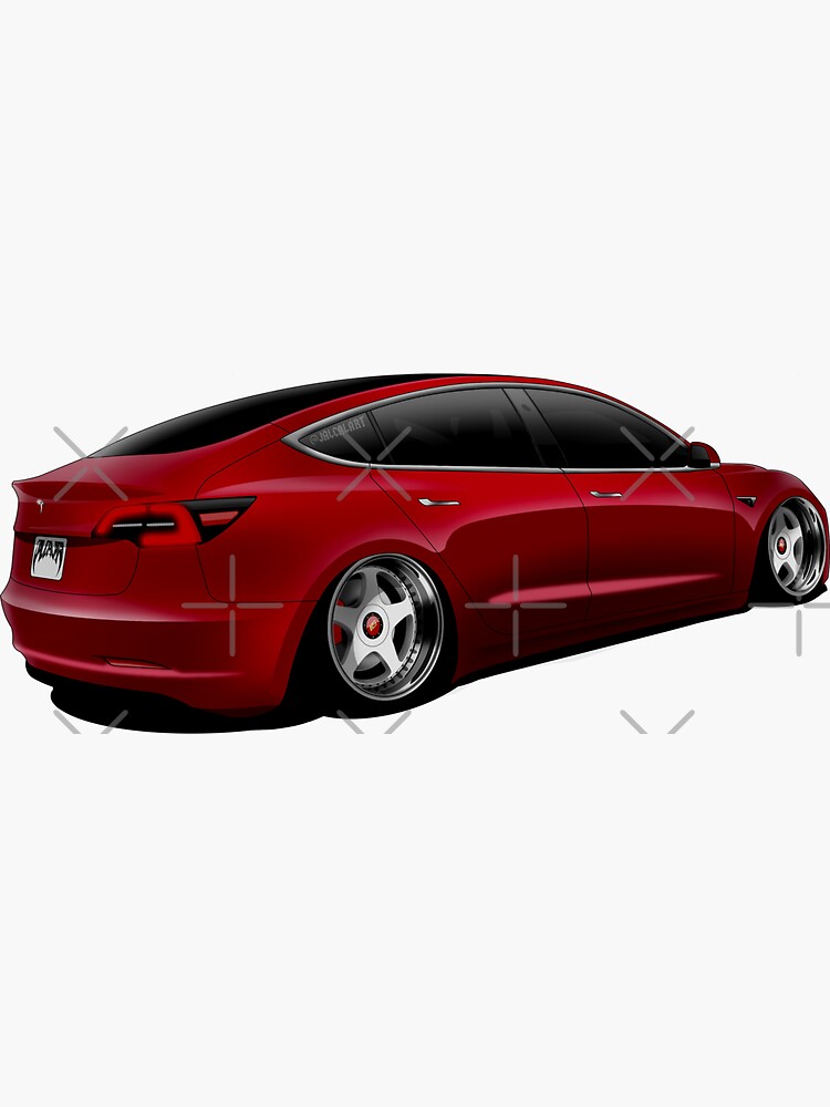 "Slammed Model 3 Red " Sticker by Jalcalart | Redbubble