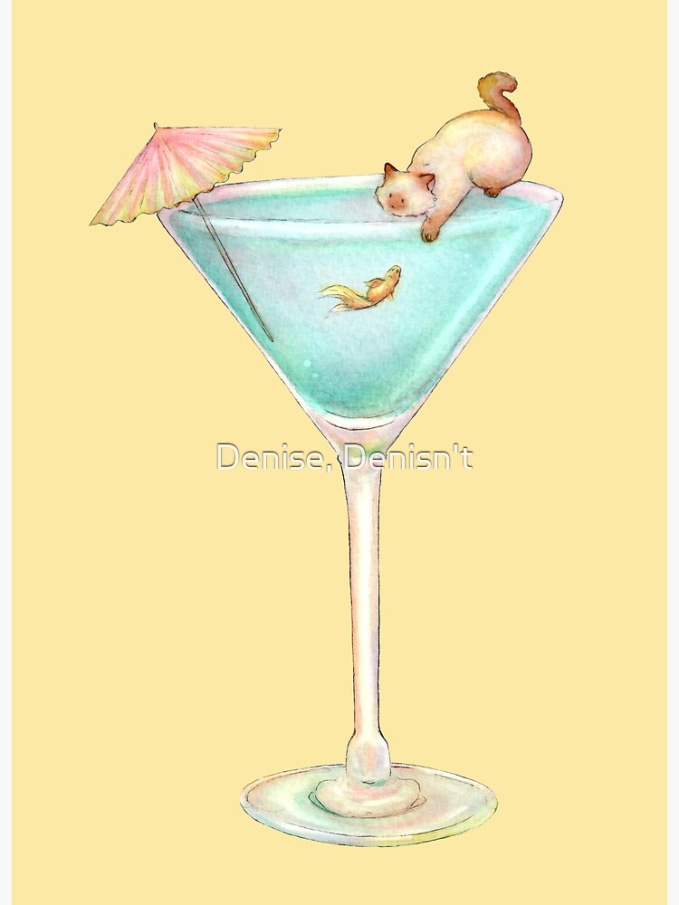 "Kawaii Summer Cocktail, Cat playing with goldfish, summer vibes" Art ...