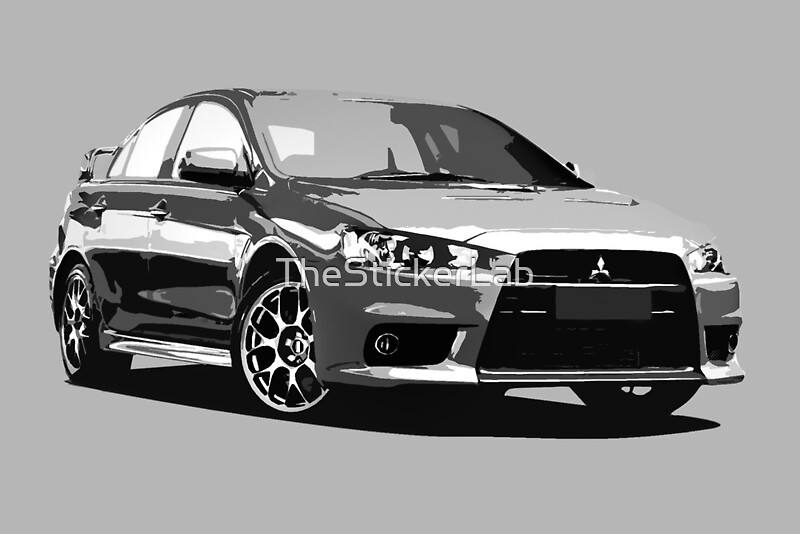 "Mitsubishi Evolution X Sticker / Tee - Posterised/Greyscale design" by ...