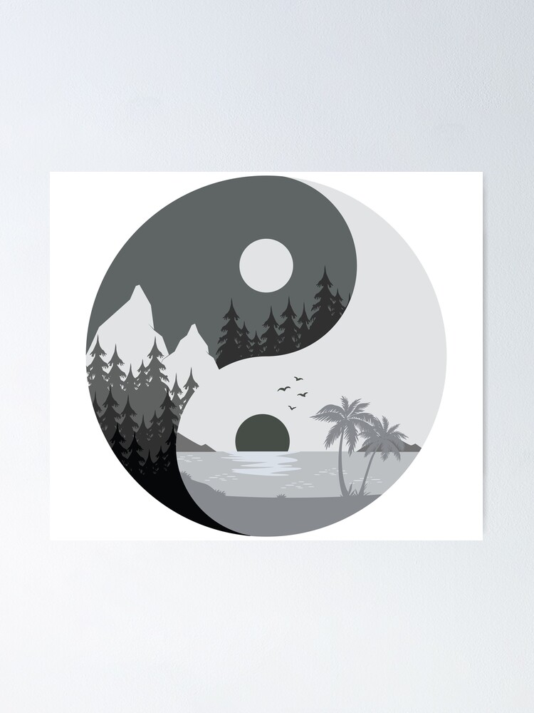 Poster « yin yang avec paysage montagneux et plage à l'intérieur », par ...
