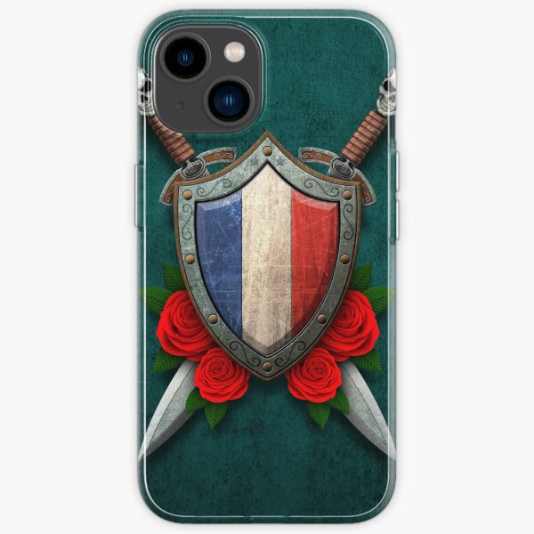 "French Flag on a Worn Shield and Crossed Swords" iPhone Case for Sale ...