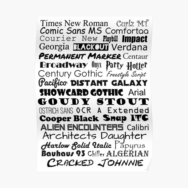"The Ultimate Fonts Reference" Poster for Sale by OrangeNebula | Redbubble