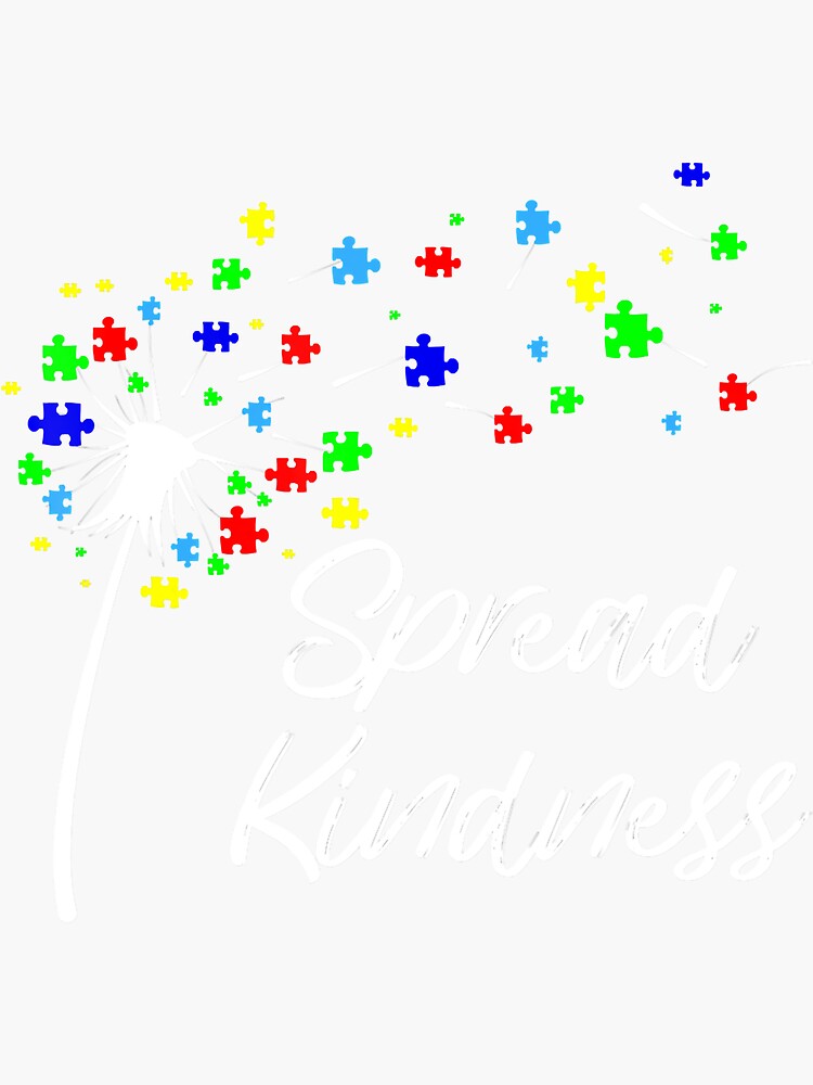 "Cute Autism Awareness Puzzle Piece Dandelion Spread Kindness" Sticker ...