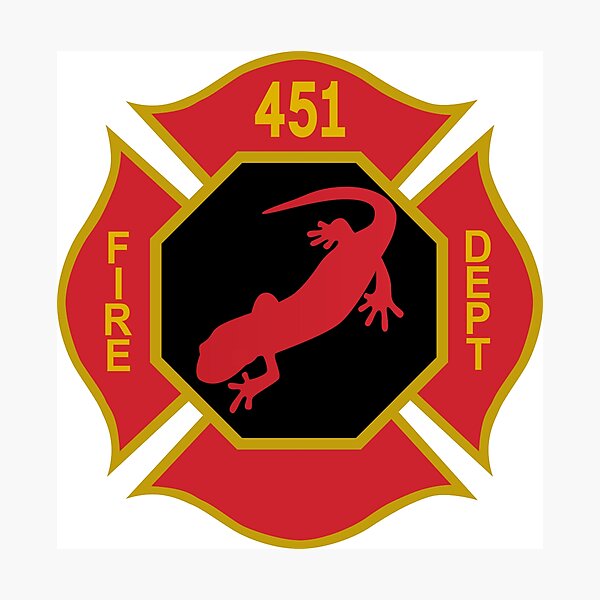 "Feuerwehr-Logo - Fahrenheit 451 (Schwarz, Rot und Gold mit weißem ...
