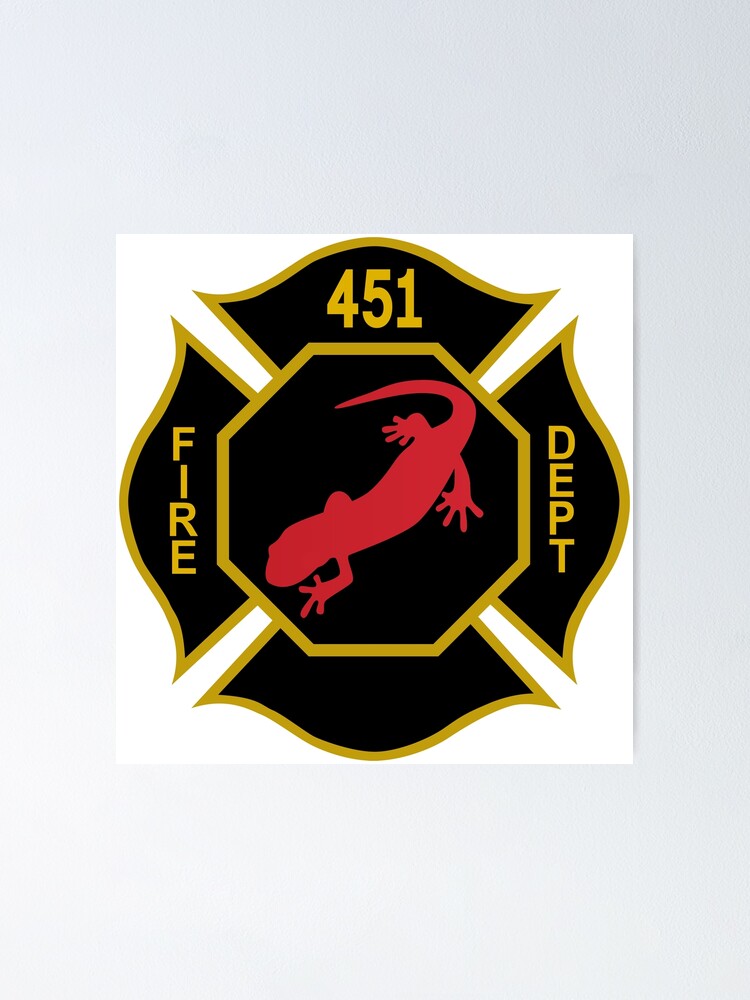 Poster « Logo des pompiers - Fahrenheit 451 (noir, or et rouge sur fond ...