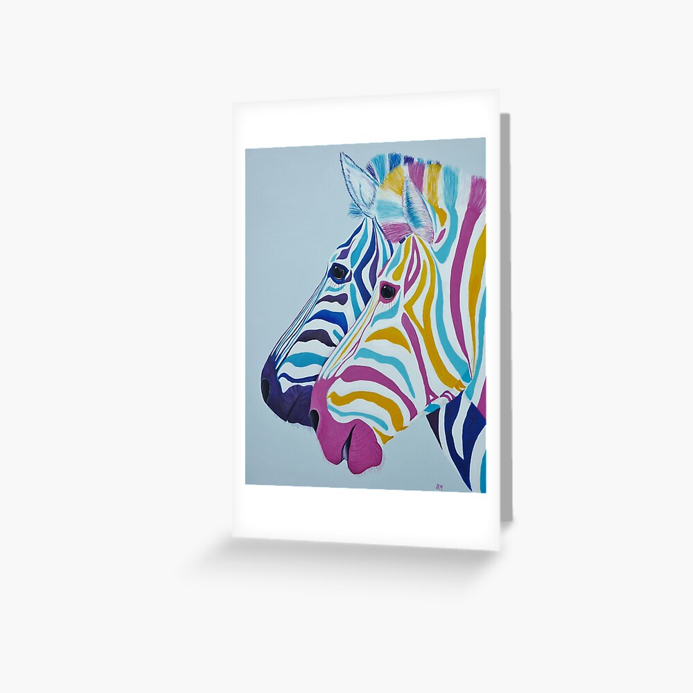 "Multi-coloured striped zebras" Greeting Card for Sale by ...