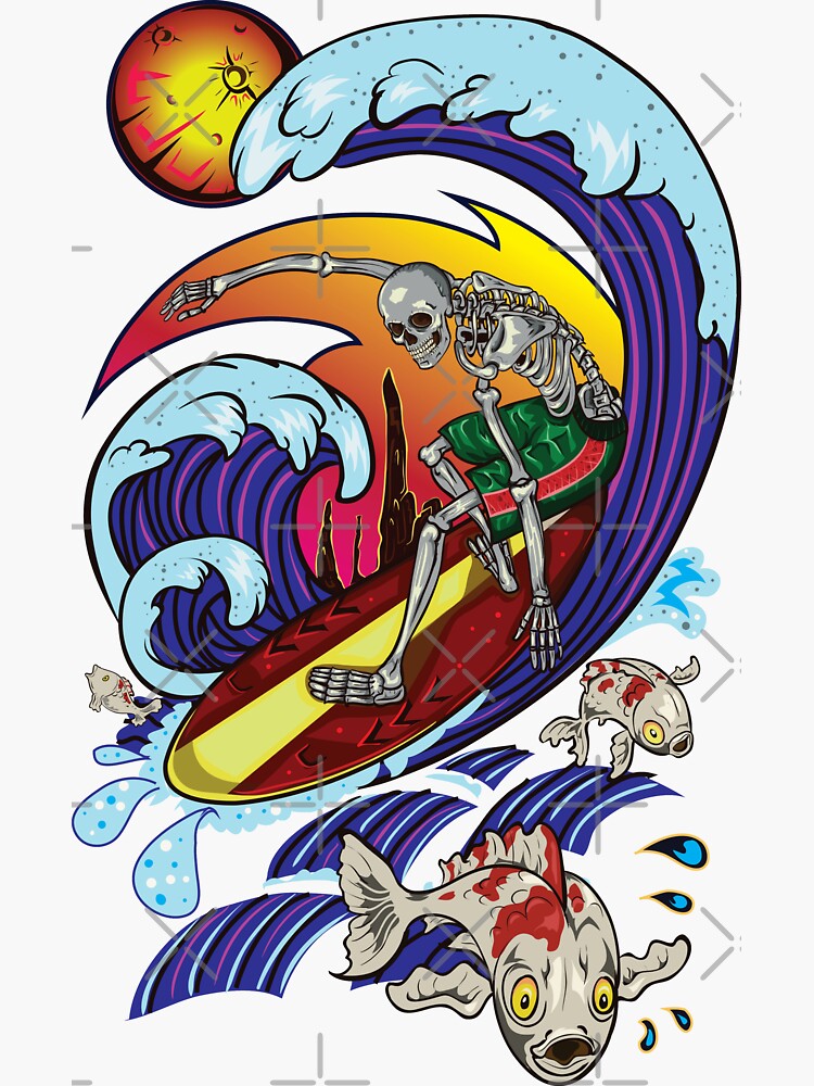 "Surfer Surfing Skeleton Surf Ocean Beach " Sticker for Sale by ...