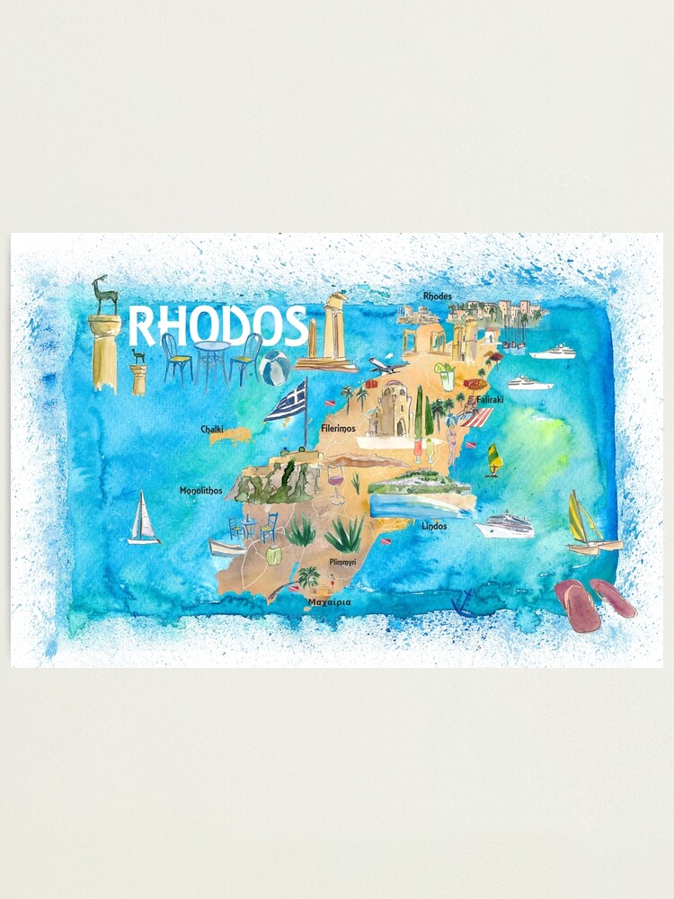 "Rhodes Greece Illustrated Map with Landmarks and Highlights ...