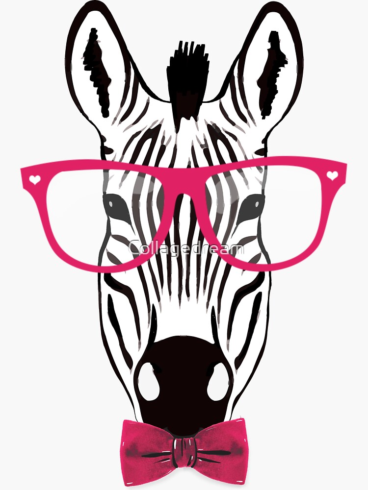 "zebra, hipster,nerd,vintage look,80s" Sticker for Sale by Collagedream ...