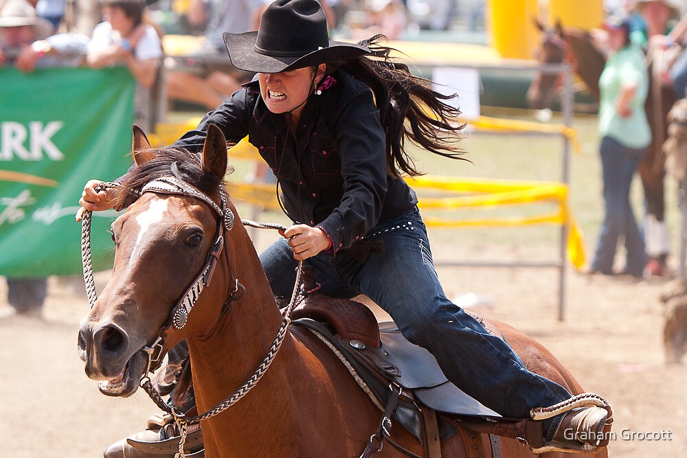 "Taralga Rodeo - female rider" by Graham Grocott | Redbubble
