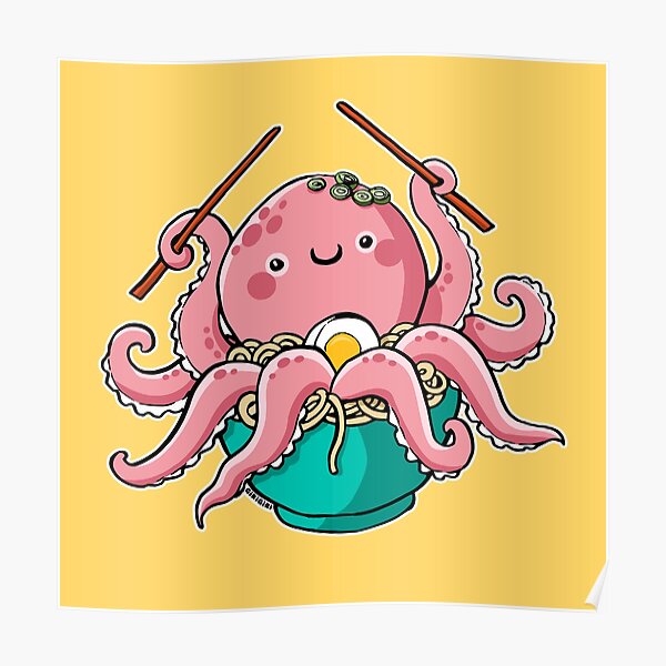 "Tako Udon Octopus Noodle Bowl" Poster for Sale by GikiGiri | Redbubble