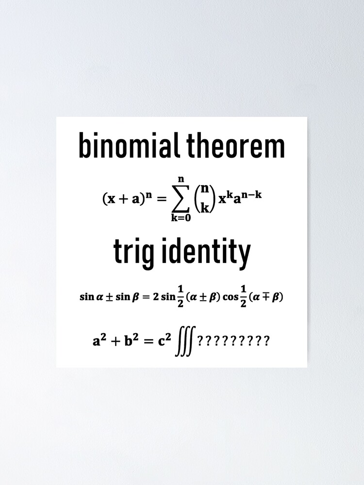 "Funny Mathematical equations gift. Binomial Theorem, Trig Identity ...