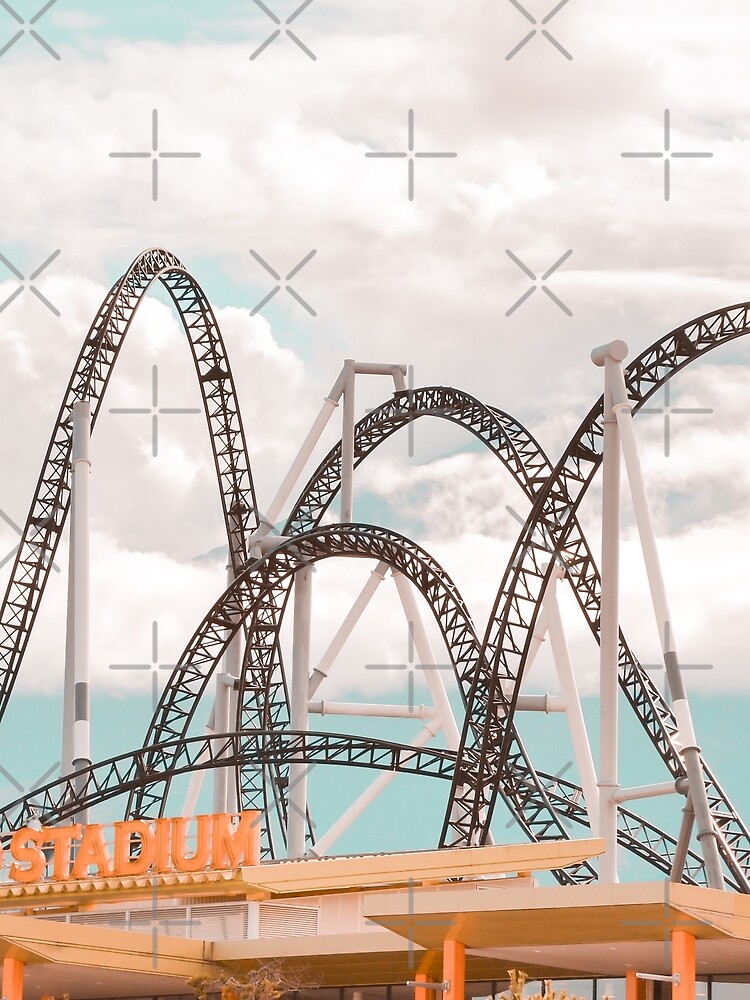 "Roller coaster photography, orange peach and turquoise sky, white ...
