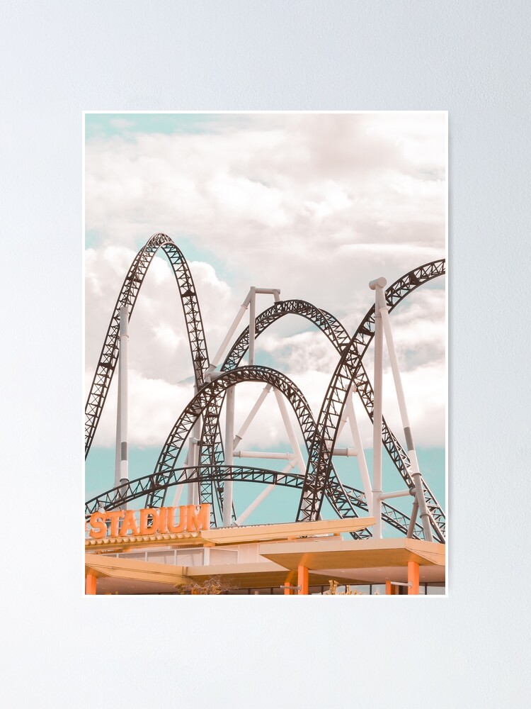 "Roller coaster photography, orange peach and turquoise sky, white ...