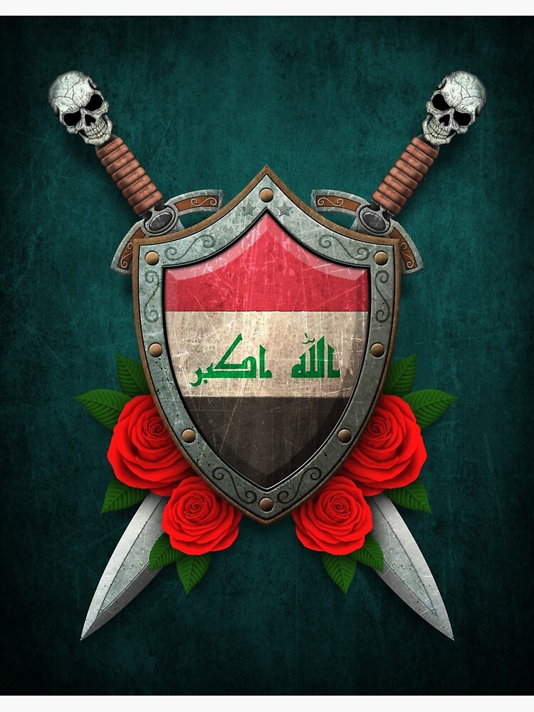 "Iraqi Flag on a Worn Shield and Crossed Swords" Poster for Sale by ...