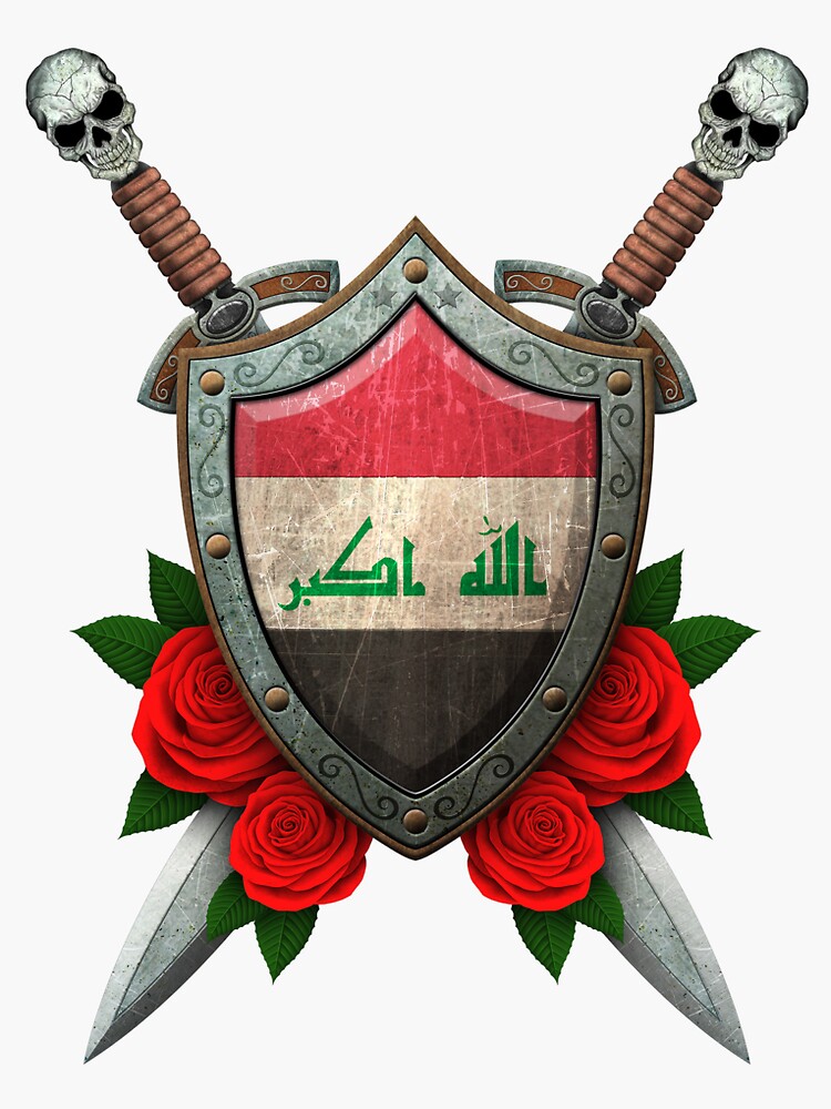 "Iraqi Flag on a Worn Shield and Crossed Swords" Sticker for Sale by ...
