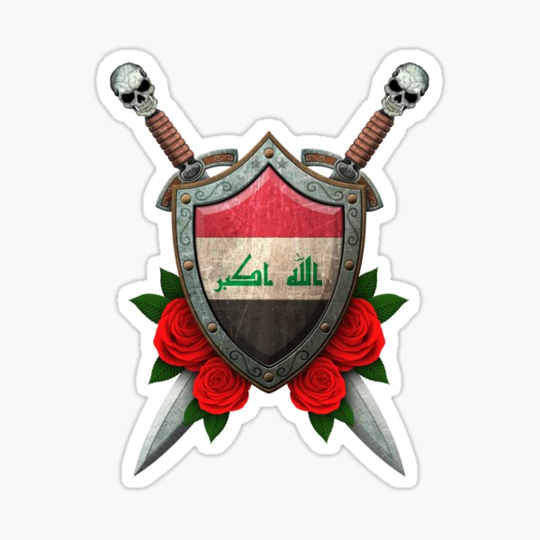 "Iraqi Flag on a Worn Shield and Crossed Swords" Sticker for Sale by ...