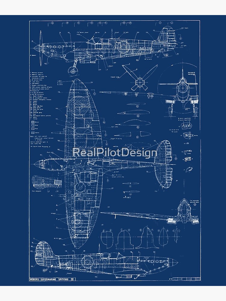 "Supermarine Spitfire Blueprint WWII RAF Fighter Airplane Design ...