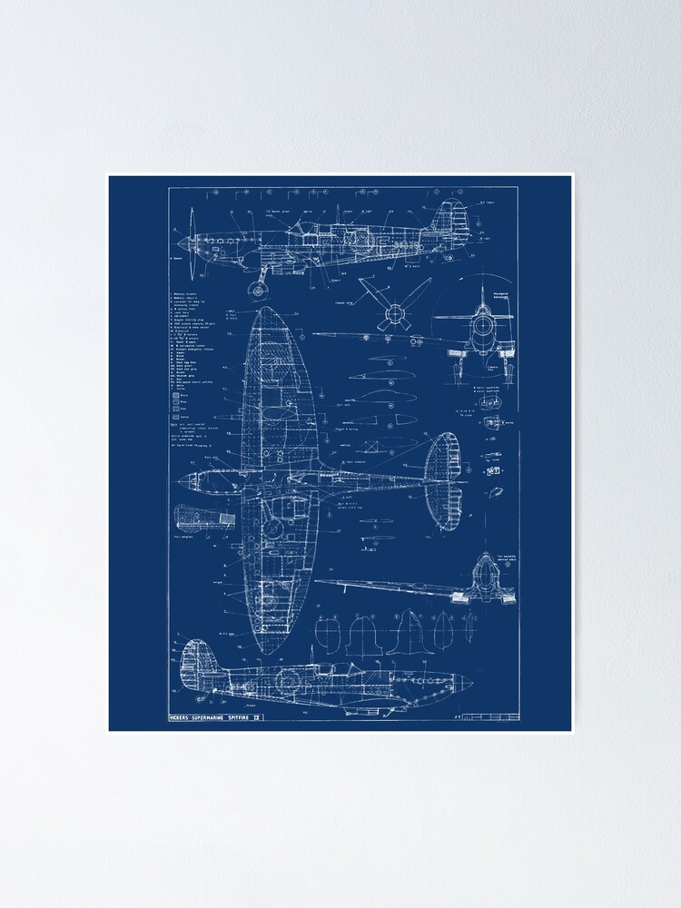 "Supermarine Spitfire Blueprint WWII RAF Fighter Airplane Design ...