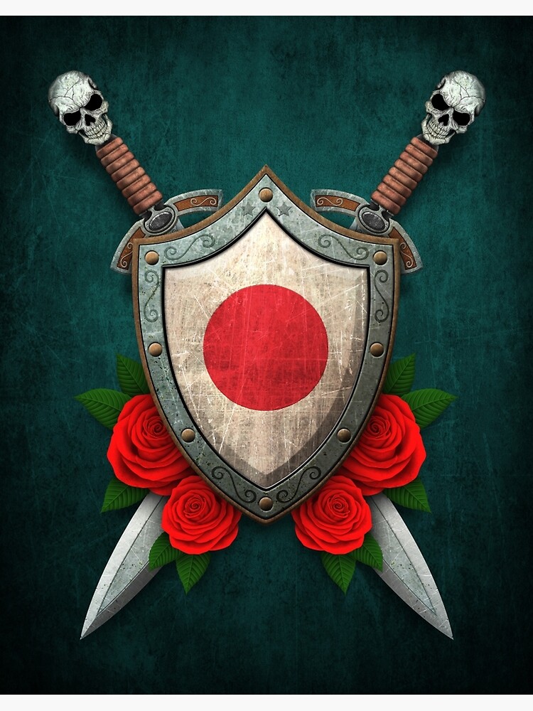 "Japanese Flag on a Worn Shield and Crossed Swords" Poster by ...