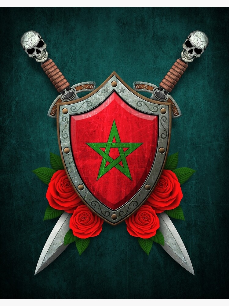 "Moroccan Flag on a Worn Shield and Crossed Swords" Poster by ...