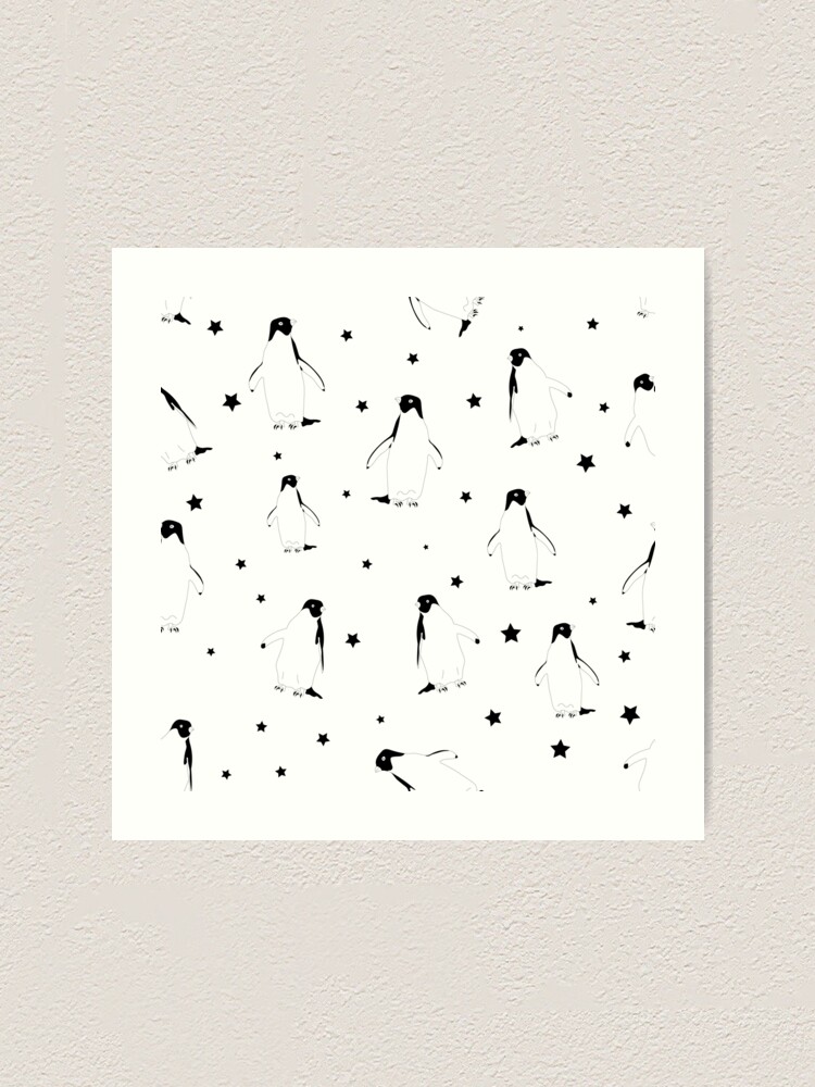 "Seamless pattern with hand drawn pairs of cute penguins on white ...