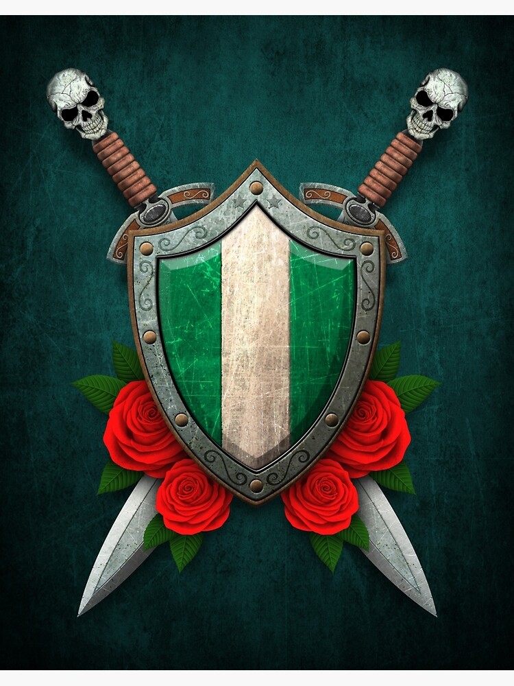 "Nigerian Flag on a Worn Shield and Crossed Swords" Art Print by ...