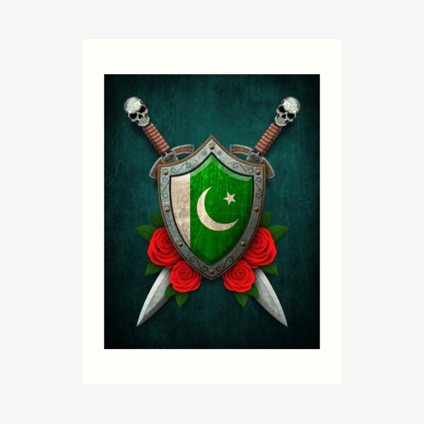 "Pakistani Flag on a Worn Shield and Crossed Swords" Art Print by ...