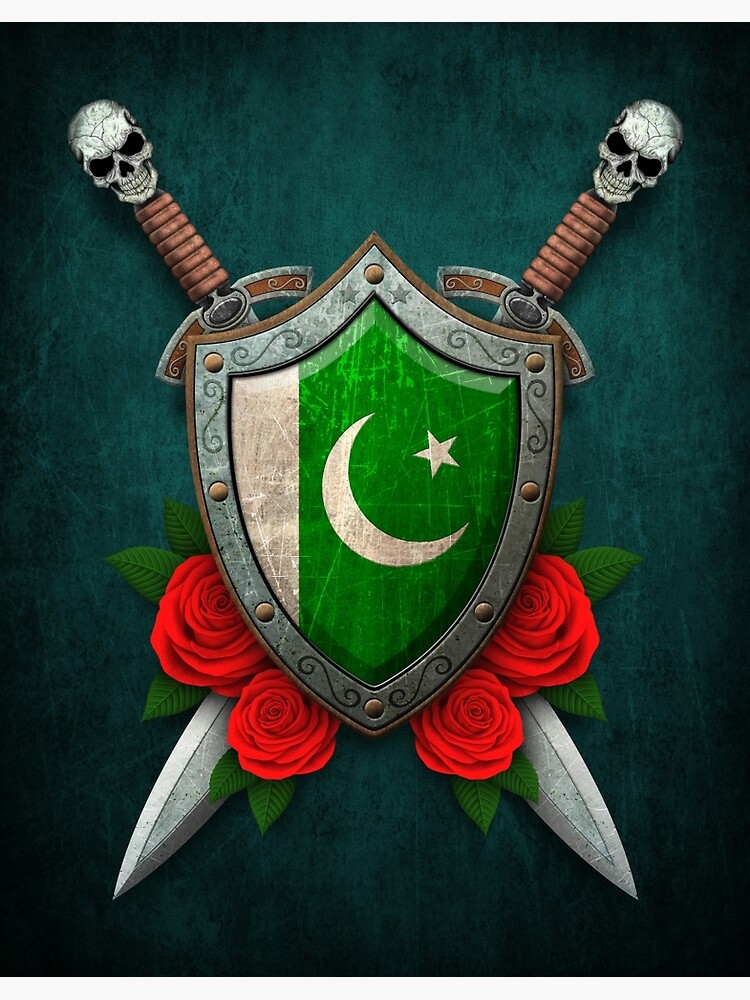 "Pakistani Flag on a Worn Shield and Crossed Swords" Art Print by ...