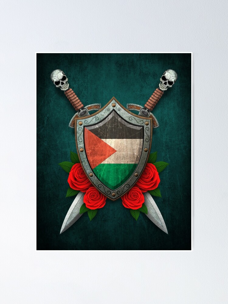 "Palestinian Flag on a Worn Shield and Crossed Swords" Poster for Sale ...