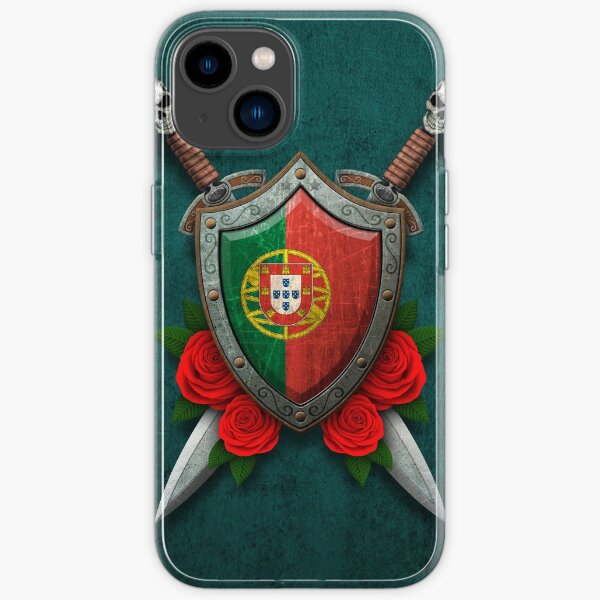 "Portuguese Flag on a Worn Shield and Crossed Swords" iPhone Case for ...
