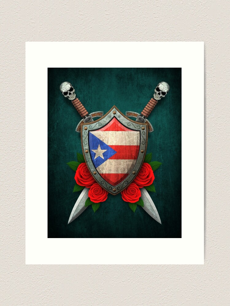 "Puerto Rican Flag on a Worn Shield and Crossed Swords" Art Print for ...