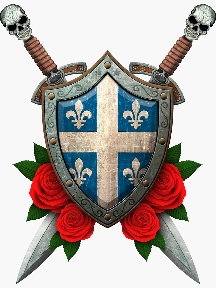 "Quebec Flag on a Worn Shield and Crossed Swords" Sticker for Sale by ...