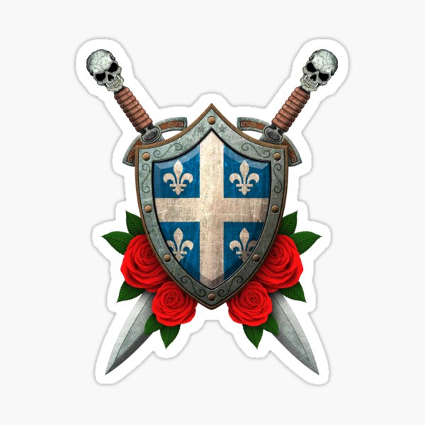 "Quebec Flag on a Worn Shield and Crossed Swords" Sticker for Sale by ...