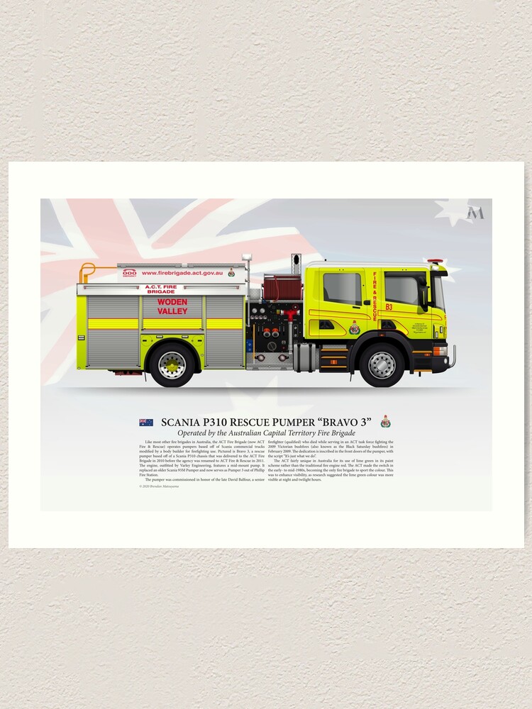 "ACT Fire Brigade Rescue Pumper "Bravo 3"" Art Print by nothinguntried ...