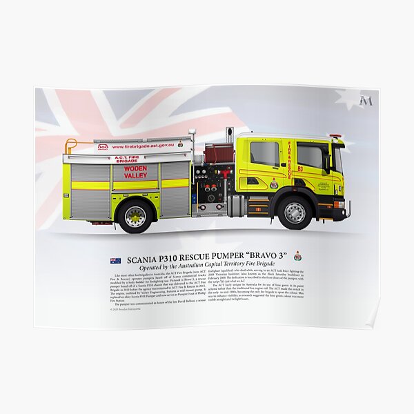 "ACT Fire Brigade Rescue Pumper "Bravo 3"" Poster for Sale by ...