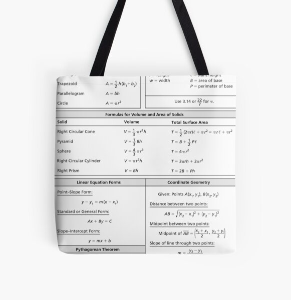 Bolsa de tela «Lista de la hoja de trucos de fórmulas matemáticas» de ...
