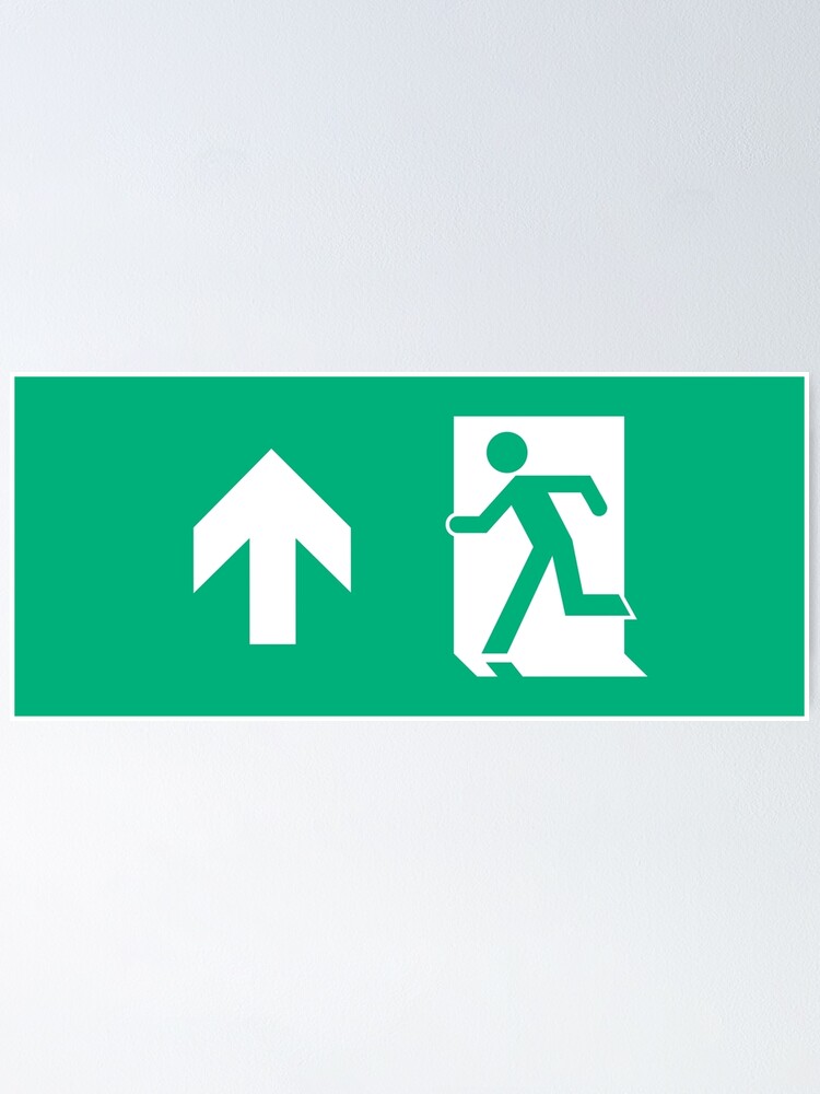 "Running Man Exit Sign, Left Hand Arrow Up" Poster for Sale by ...