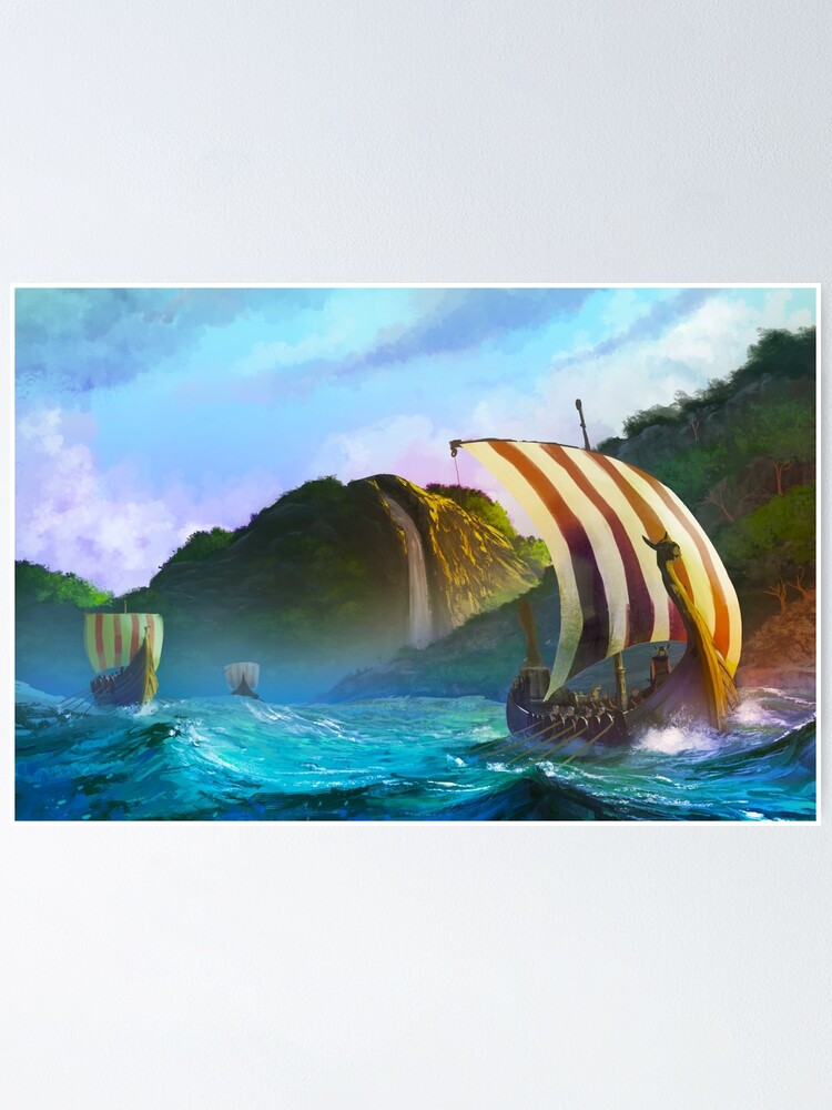 "Viking Ships Sailing out to Sea" Poster for Sale by DeaneHD | Redbubble