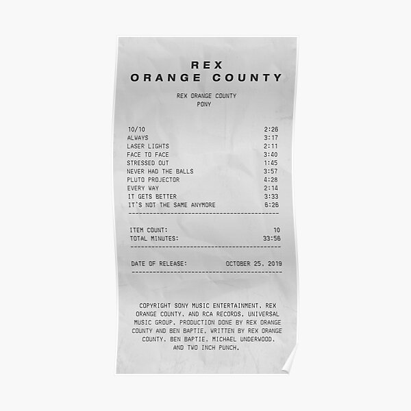 "Album Receipt - Version 2 " Poster for Sale by mitchgraney | Redbubble