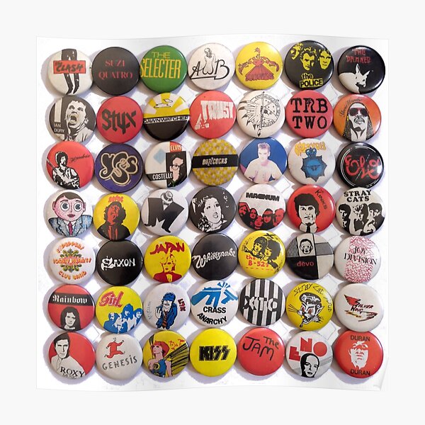 Poster « A Load Of Music Badges No.2 - 1970 et 1980 - pop, rock, punk ...