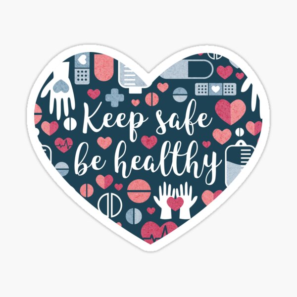 "Keep safe be healthy // navy blue background pastel blue red white and ...