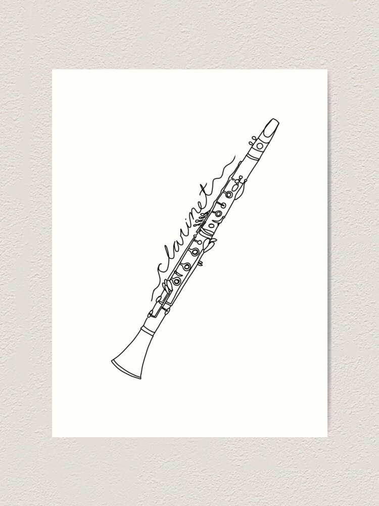 "Black and White Clarinet Line Art With Cursive" Art Print by ...